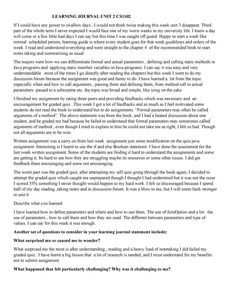 Learning Journal Unit 3 Cs1102 Learning Journal Unit 2 Cs If I Could