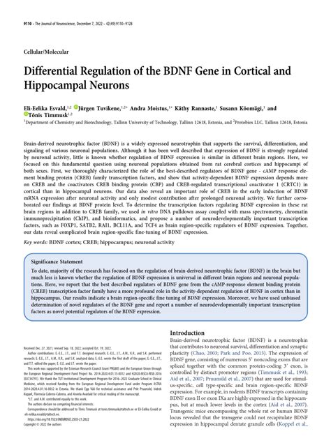Pdf Differential Regulation Of The Bdnf Gene In Cortical And