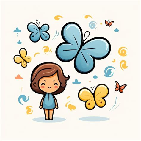 Premium Ai Image Cartoon Girl Surrounded By Butterflies And