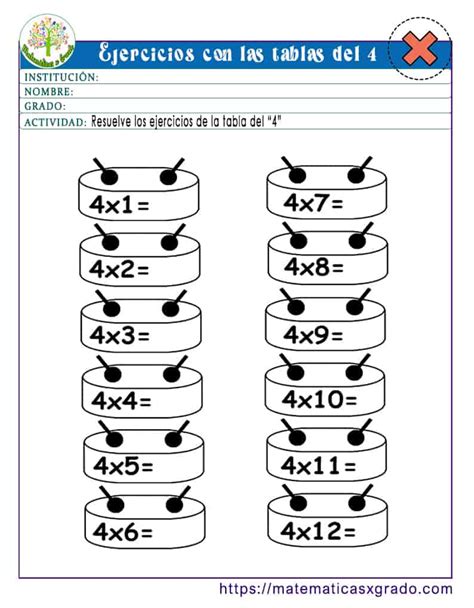 Ejercicios De La Tabla De Multiplicar Del 4 Para Imprimir