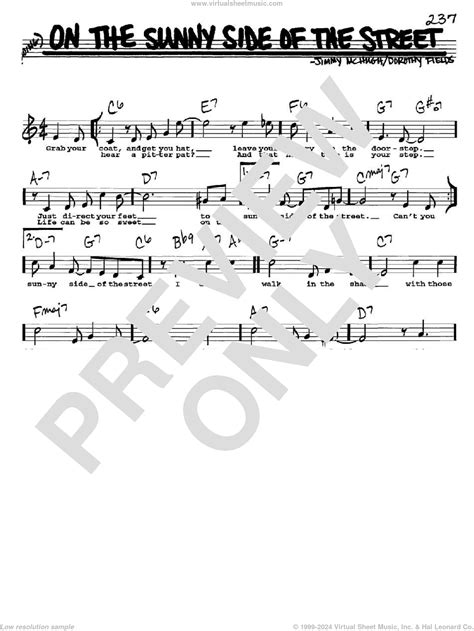 On The Sunny Side Of The Street Sheet Music Real Book With Lyrics