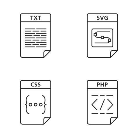Files Format Linear Icons Set Presentation Webpage Text Image Files Txt Svg Css Php