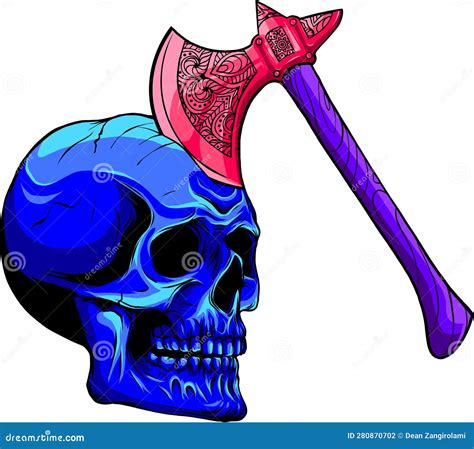 Vector Illustration Of Skull With Ax Art Stock Vector Illustration Of Death Blade 280870702