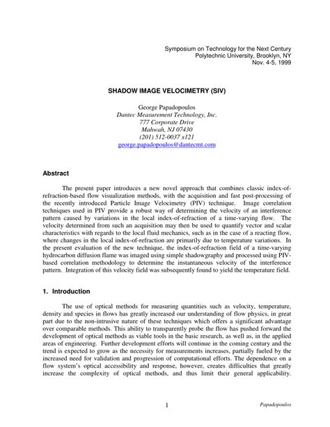 Pdf Shadow Image Velocimetry Siv