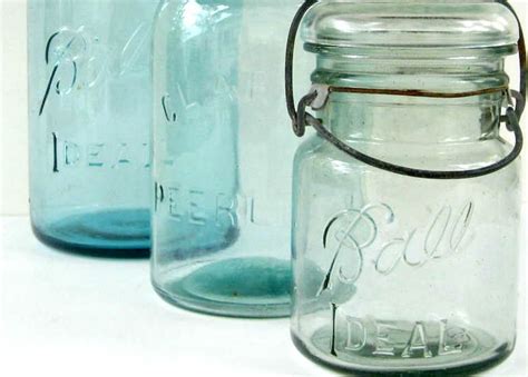 Antique Blue Mason Jars With Glass Lids 12 Gallon Quart Etsy