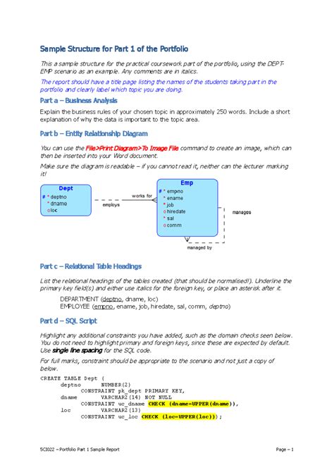 5ci022 Sample Report Structure Sample Structure For Part 1 Of The Portfolio This A Sample
