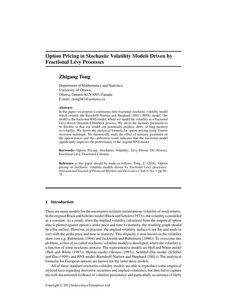 pdf option pricing in stochastic volatility models driven by