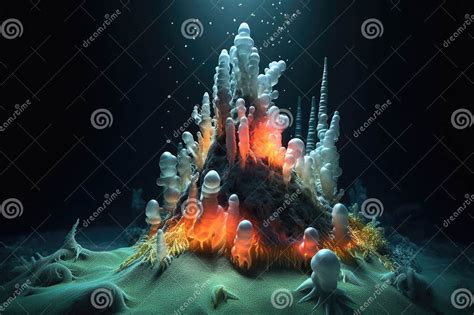 Glowing Hydrothermal Vent Surrounded By Deep Sea Creatures Stock Image