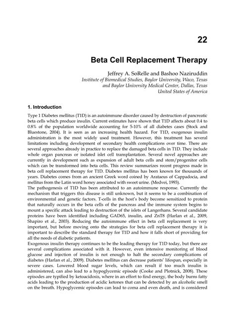 Pdf Beta Cell Replacement Therapy