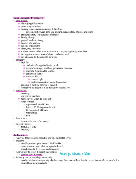 Pure Tone Audiometry Lecture Notes Basic Diagnostic Procedures