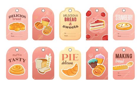 Free Vector Bakery Store Tags Design With Delicious Breads And Sweets