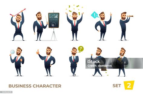 사업가 컬렉션입니다 서로 다른 상황에서 수염된 매력적인 비즈니스 남자입니다 현대 캐릭터 디자인입니다 비즈니스에 대한 스톡 벡터 아트 및 기타 이미지 Istock