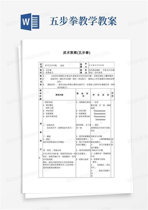武术 教案五步拳【范本】word模板下载编号lprvpzdn熊猫办公