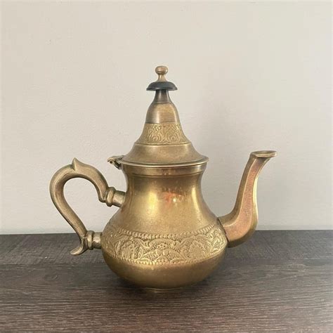 Vintage Mini Solid Brass India Design Footed Teapot Floral Etched Small Ornate Etsy