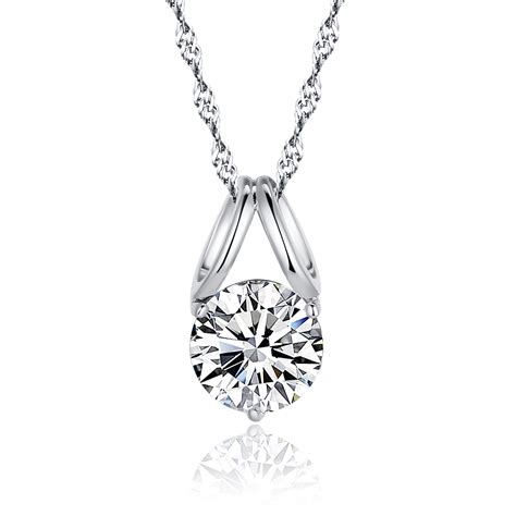 Genuine 925 Sterling Pendant Necklace Paved Two Circles Cubic Zirconia