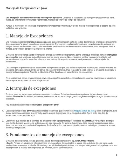 Manejo De Excepciones En Java Pdf Programa De Computadora