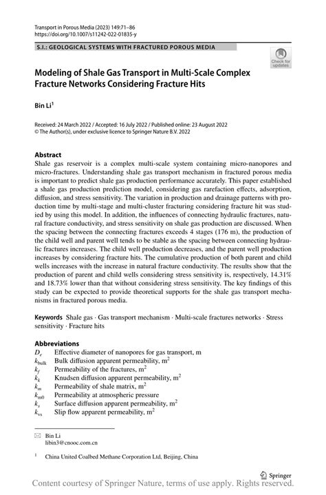 Modeling Of Shale Gas Transport In Multi Scale Complex Fracture