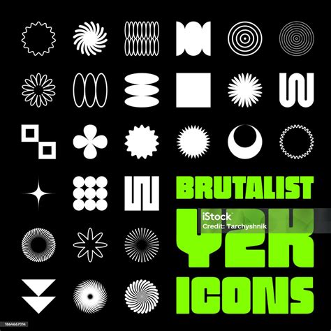 브루탈리즘 기하학적 모양 기호 간단한 기본 요소 및 양식 바우하우스 복고풍 디자인 트렌디한 컨템포러리 미니멀리즘 스타일 Y2k 벡터 일러스트 레이 션 0명에 대한 스톡 벡터