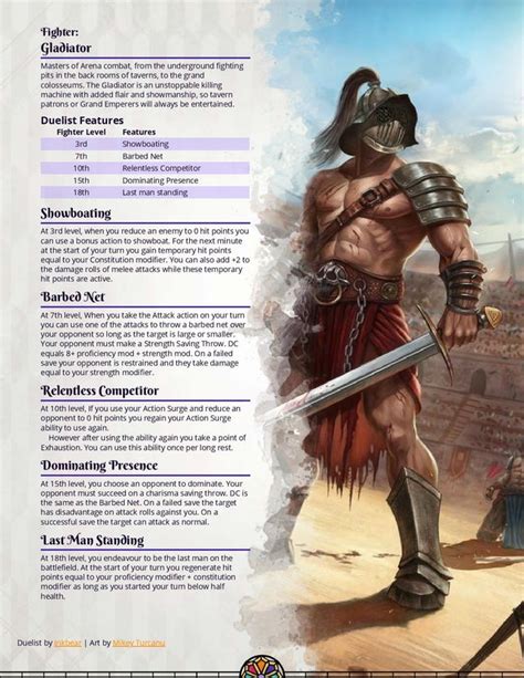 Fighter Subclass The Gladiator Rdndhomebrew