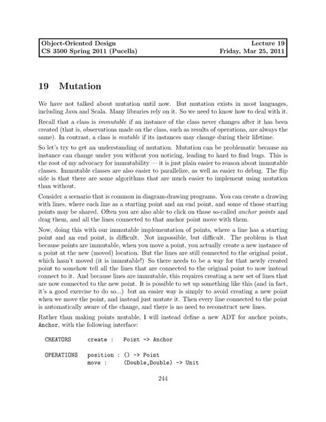 Lecture Notes Lecture 19 Mutation Design Cs 3500 Spring 2011