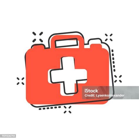 漫畫風格的急救包圖示健康 説明和醫療診斷載體卡通插圖上的白色隔離背景醫生包業務概念飛濺效果向量圖形及更多不幸圖片 不幸 互聯網 健保和
