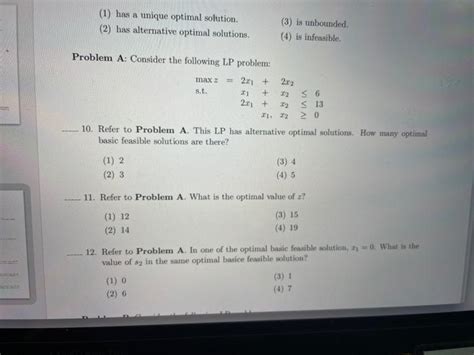 solved 1 has a unique optimal solution 2 has