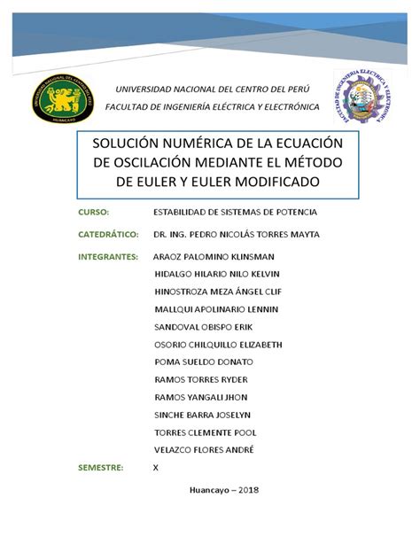 Solucion De La Ecuación De Oscilación Mediante El Método De Euler Y Euler Modificado Pdf
