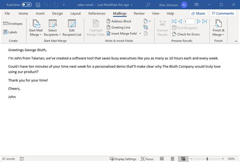 Excel Mail Merge Template