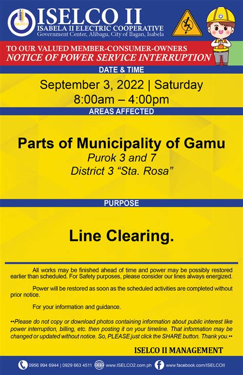 Notice Of Iselco Ii Scheduled Power Interruption September 3 2022 Saturday 8 00am 4 00pm