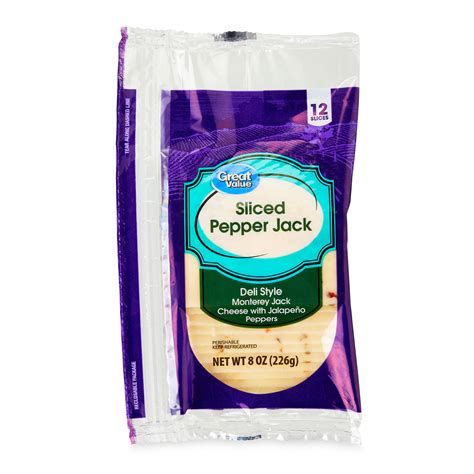 Great Value Deli Style Sliced Pepper Jack Cheese 8 Oz 12 Slices