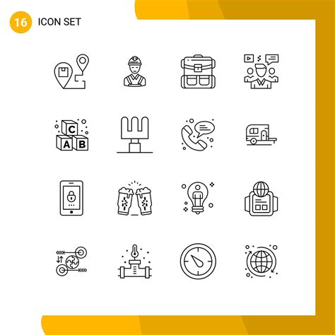 Stock Vector Icon Pack Of 16 Line Signs And Symbols For Chat User Construction Hiking Bag
