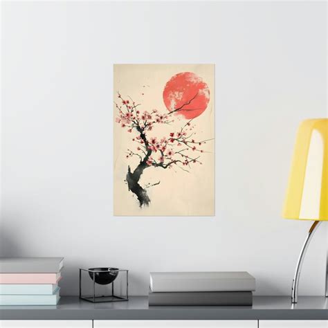 Pink Sakura Tree Poster Japandi Wall Art Cherry Blossom Print Simple