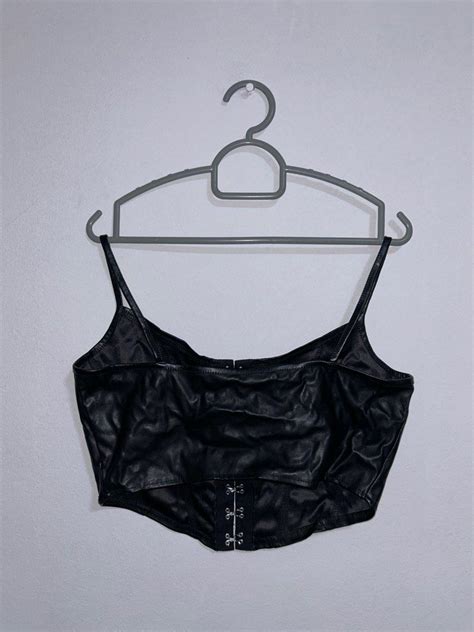 Black Leather Corset Top Womens Fashion Tops Sleeveless On Carousell
