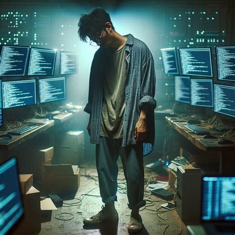 Emotional Full Body Shot Of A Programmer Man AI Art Generator Easy Peasy AI