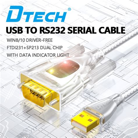 Dtech Usb To Serial Adapter Features Ftdi Chip Db9 9 Pin Rs232 To Usb