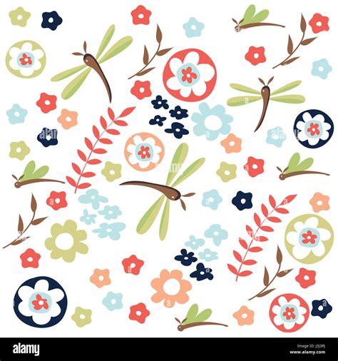 Dragonfly Seamless Floral Pattern Stock Vector Image And Art Alamy