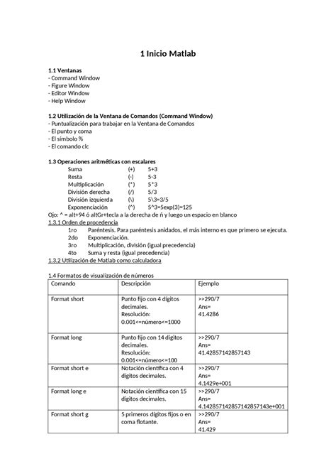 Resumen Códigos Matlab Apuntes De Programación Funcional Docsity