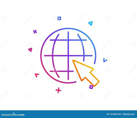 Globe With Mouse Cursor Line Icon World Sign Vector Stock Vector Illustration Of Linear