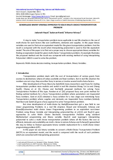 Pdf Generalized Binary Variable Approach To Solve Multi Choice Transportation Problem