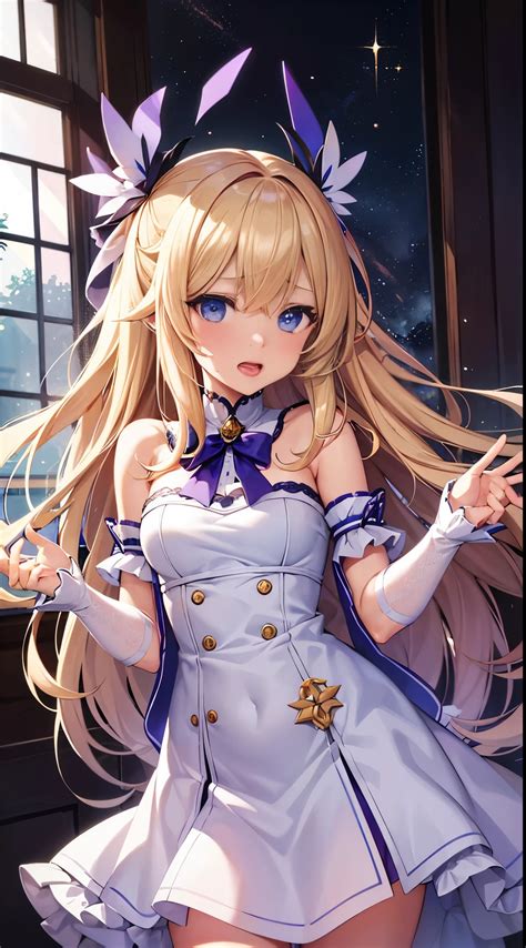 短いドレスを着て頭に星をつけたアニメの女の子 Seaart Ai