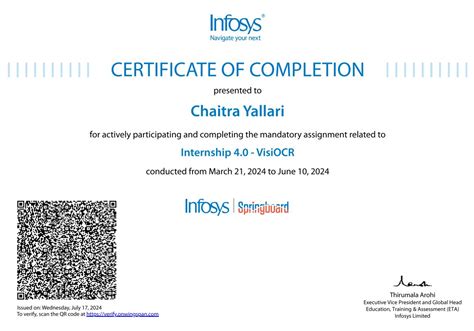 Yallari Chaitra On Linkedin Infosysspringboard Visiocr Internship