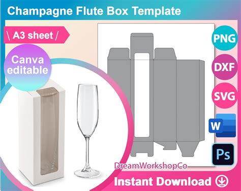 Champagne Flute Box Wine Glass Box Template Ms Word Canva Psd Png