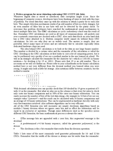 Write A Program For Error Detecting Code Using Crc Ccitt 16 Bits Pdf Theoretical Computer