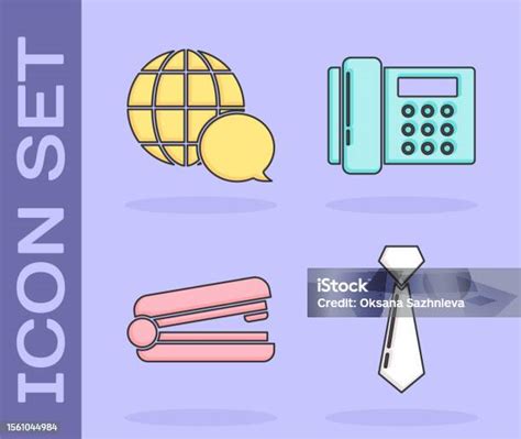 넥타이 말풍선으로 만든 세계 지도 사무실 스테이플러 및 전화 아이콘을 설정합니다 벡터 개념에 대한 스톡 벡터 아트 및 기타 이미지 개념 기업 비즈니스 기포 Istock