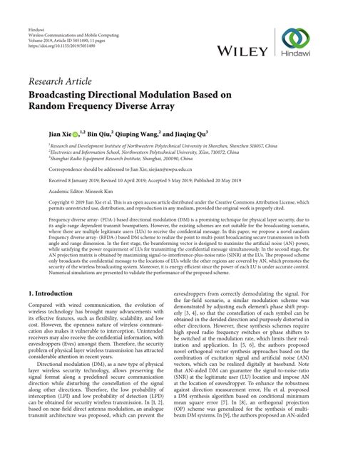 Pdf Broadcasting Directional Modulation Based On Random Frequency