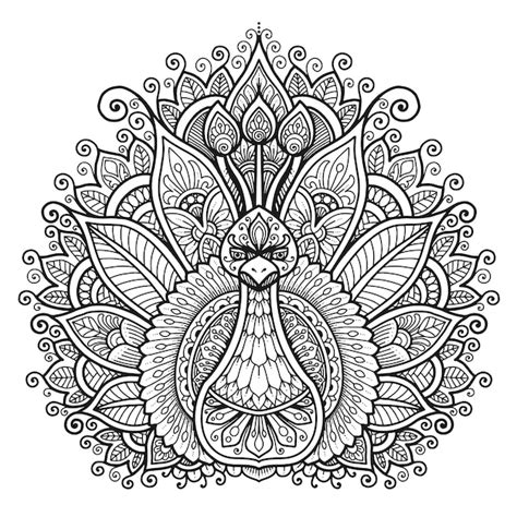 Premium Vector Peacock Mandala Design For Coloring Book