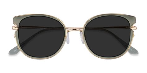 Fascination Square Clear Green Gold Frame Sunglasses For Women
