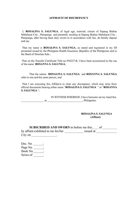 Affidavit Of Discrepancy Affidavit Philippines