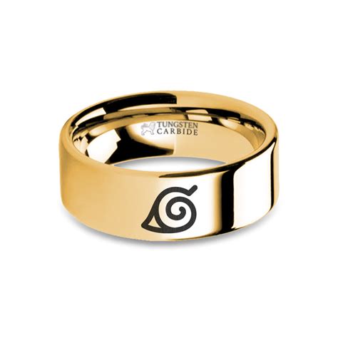 Naruto Konoha Crest Hidden Leaf Village Gold Tungsten Ring Timeless