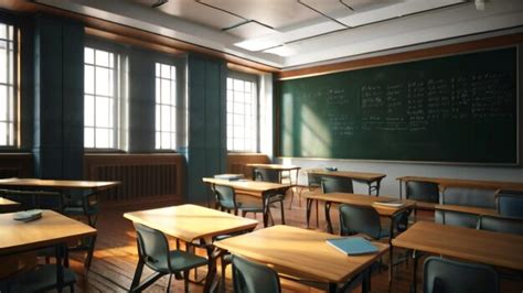 Premium Photo An Empty Classroom 3d Render Realistic Interior With Tables And Chalkboard